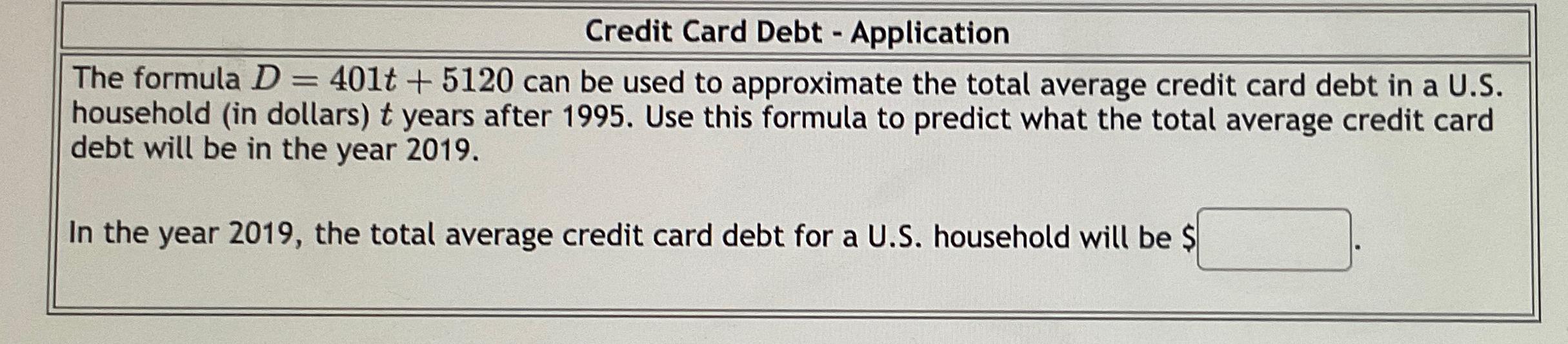 Solved Credit Card Debt - ﻿ApplicationThe formula | Chegg.com