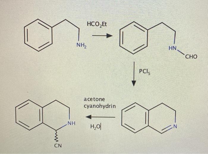 Solved HCO Et NH2 HN . CHO PCI acetone cyanohydrin NH HO CN | Chegg.com