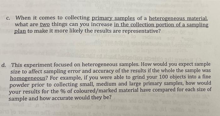 Solved c. When it comes to collecting primary samples of a | Chegg.com