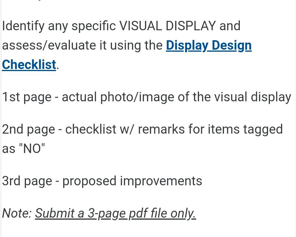 Identify any specific VISUAL DISPLAY and | Chegg.com