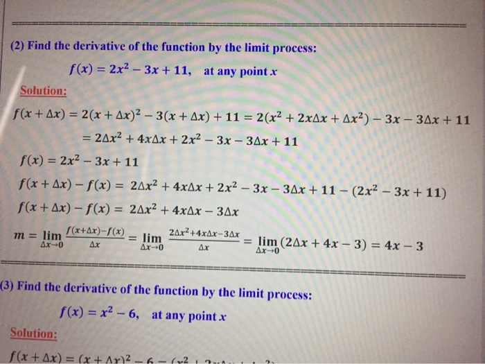 Solved Find the derivative of the function by the limit | Chegg.com