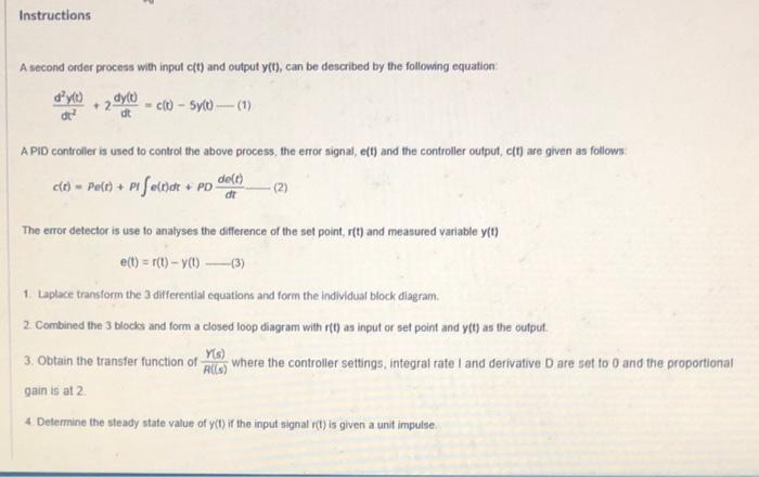 Instructions A second onder process with input c(t) | Chegg.com