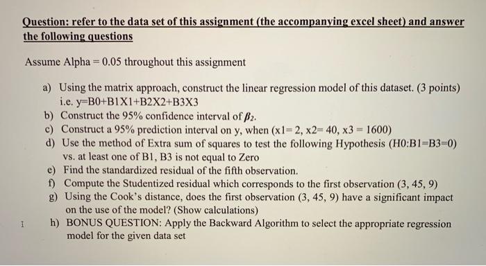 Solved Question: refer to the data set of this assignment | Chegg.com