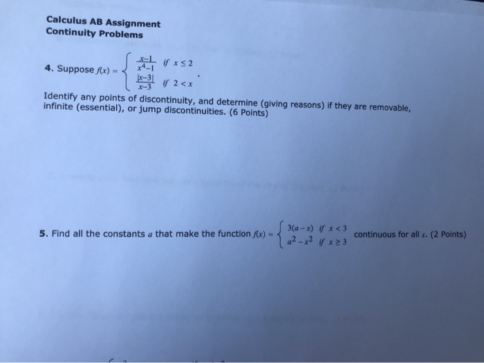 Solved Calculus AB Assignment Continuity Problems -1 if x52 | Chegg.com