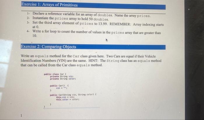Solved Exercise 1: Arrays of Primitives 1- Declare a | Chegg.com