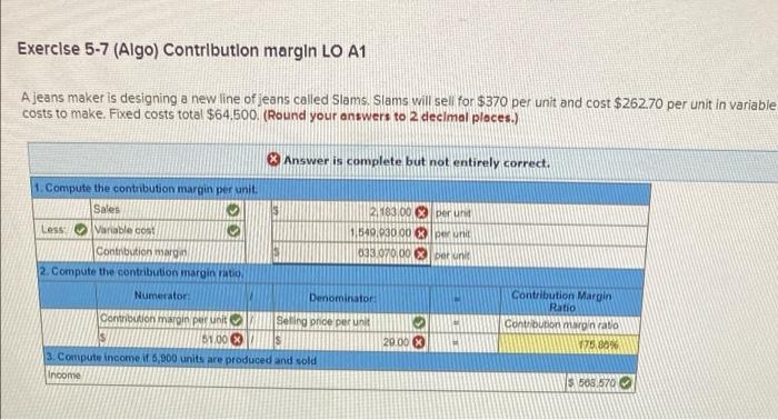 Solved Exercise 5-7 (Algo) Contribution margin LO A1 A jeans | Chegg.com