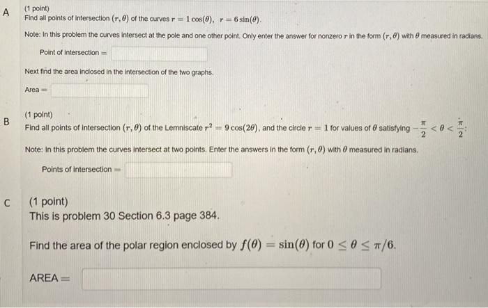 Solved A (1 point) Find all points of Intersection (r.) of | Chegg.com