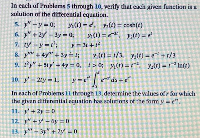 Solved In each of Problems 5 through 10, verify that each | Chegg.com