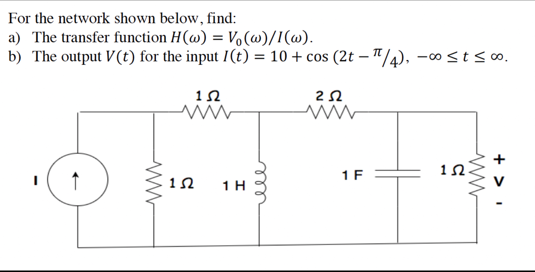 Solved For the network shown below, find:a) ﻿The transfer | Chegg.com