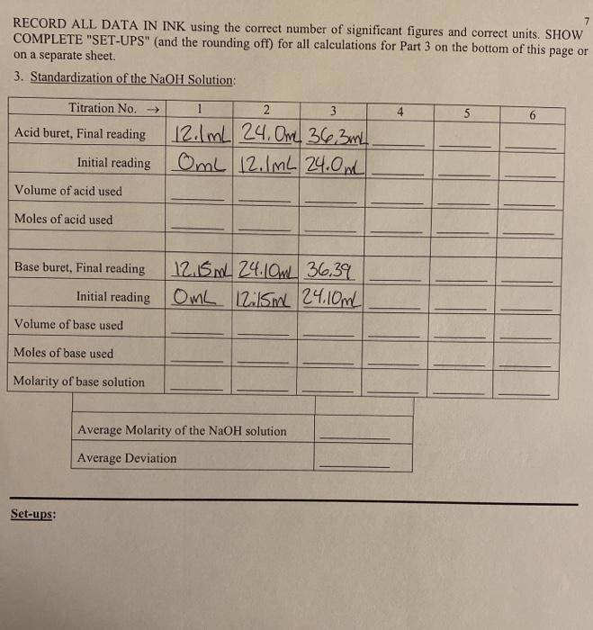 Solved RECORD ALL DATA IN INK using the correct number of | Chegg.com