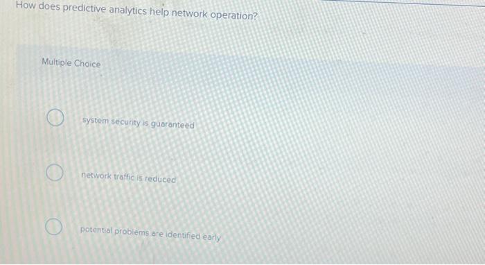 Solved How does predictive analytics help network operation? | Chegg.com