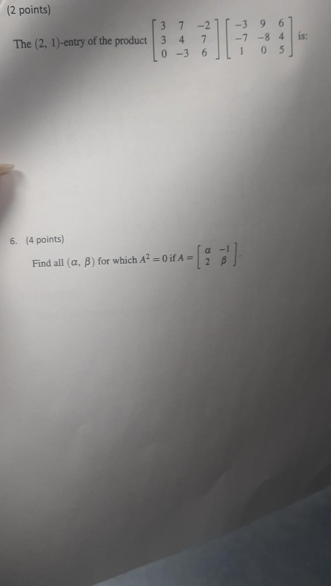 Solved The (2,1)-entry of the product | Chegg.com