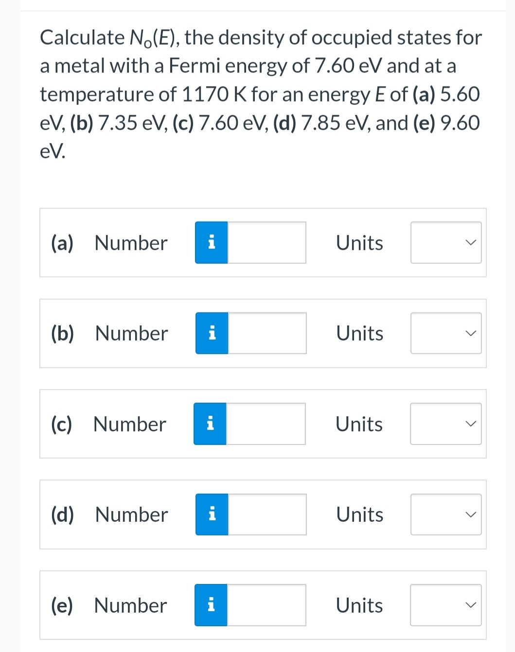 Calculate N0(E), ﻿the density of occupied states for | Chegg.com