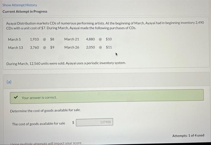 Solved Show Attempt History Current Attempt in Progress | Chegg.com