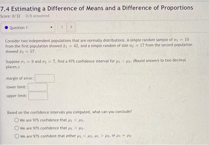 Solved Estimating a difference of Means and a Difference of | Chegg.com