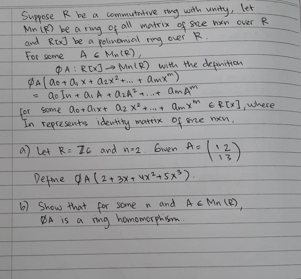 Solved For some Suppose R be a R be a commutative ring with | Chegg.com