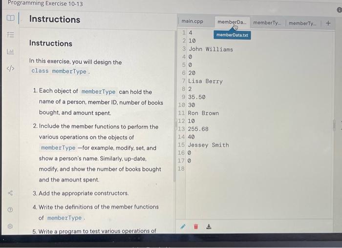Solved Programming Exercise 10-13 Instructions main.cpp | Chegg.com