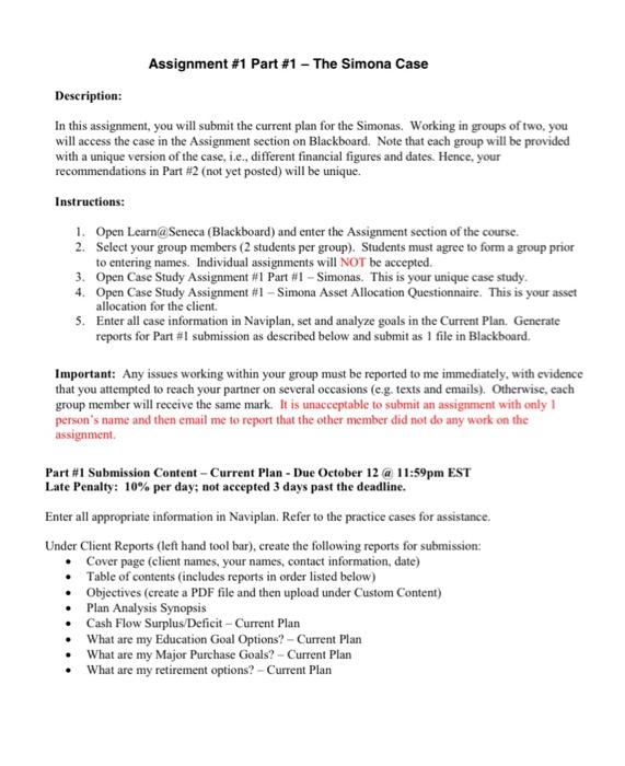 Solved Assignment \#1 Part \#1 - The Simona Case | Chegg.com