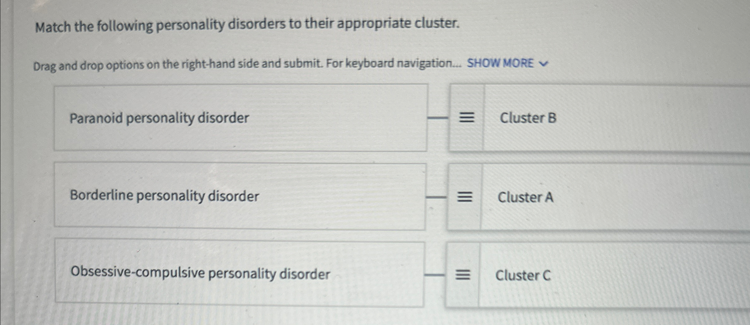 Solved Match the following personality disorders to their | Chegg.com