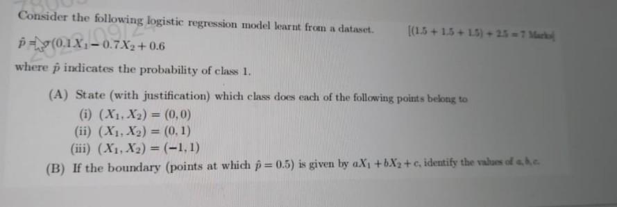 Solved Consider the following logistic regression model | Chegg.com