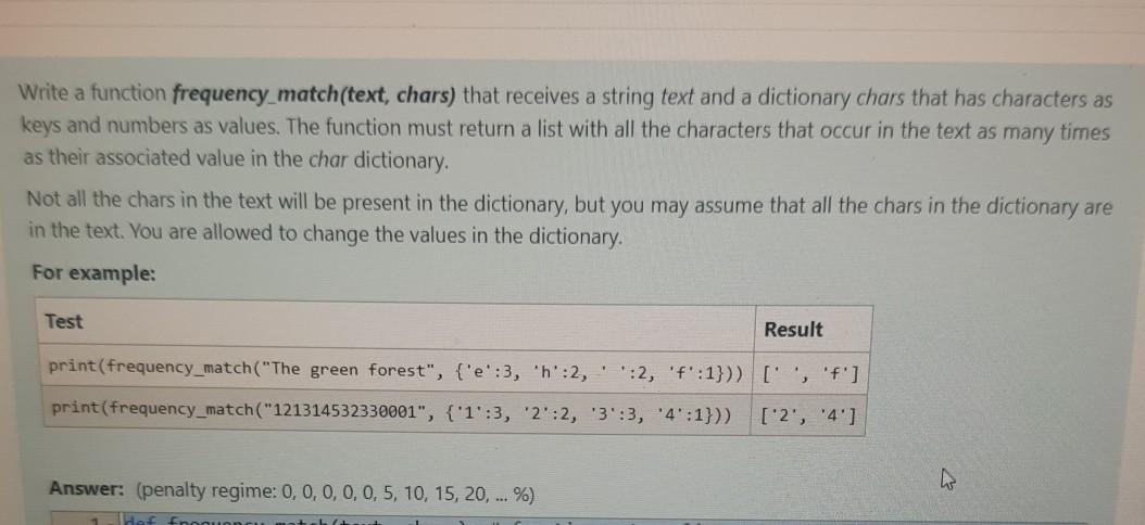 Solved Write a function frequency_match(text, chars) that | Chegg.com