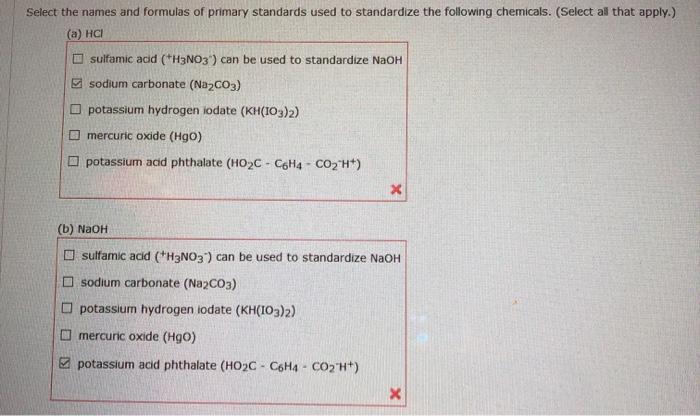 Solved Select the names and formulas of primary standards | Chegg.com