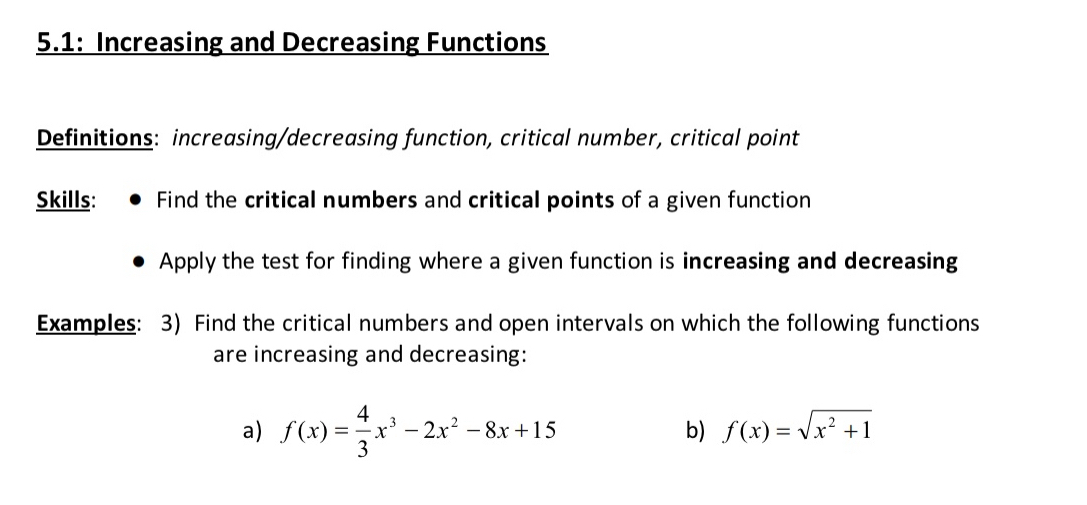 Solved 5.1: Increasing and Decreasing FunctionsDefinitions: | Chegg.com