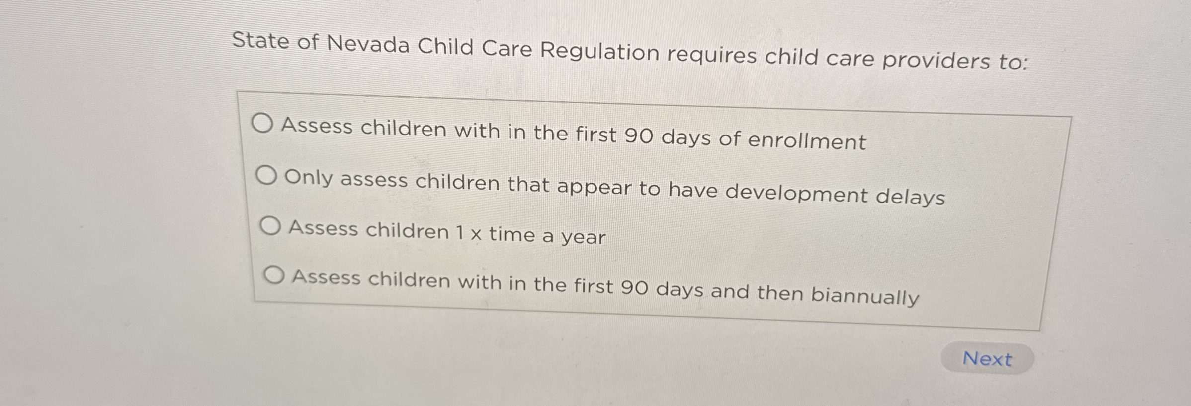 Solved State of Nevada Child Care Regulation requires child | Chegg.com