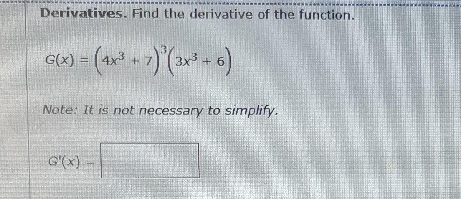 Solved Derivatives. Find the derivative of the function. | Chegg.com