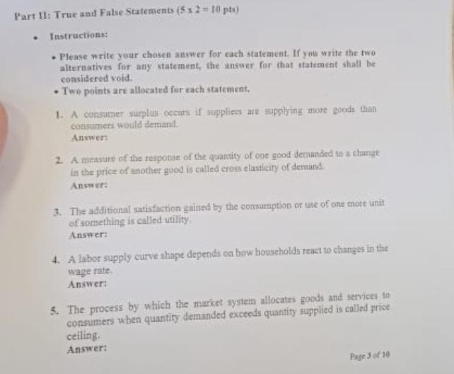 Solved Part II: True and Fake Statements (53 2 = 10 pts) • | Chegg.com