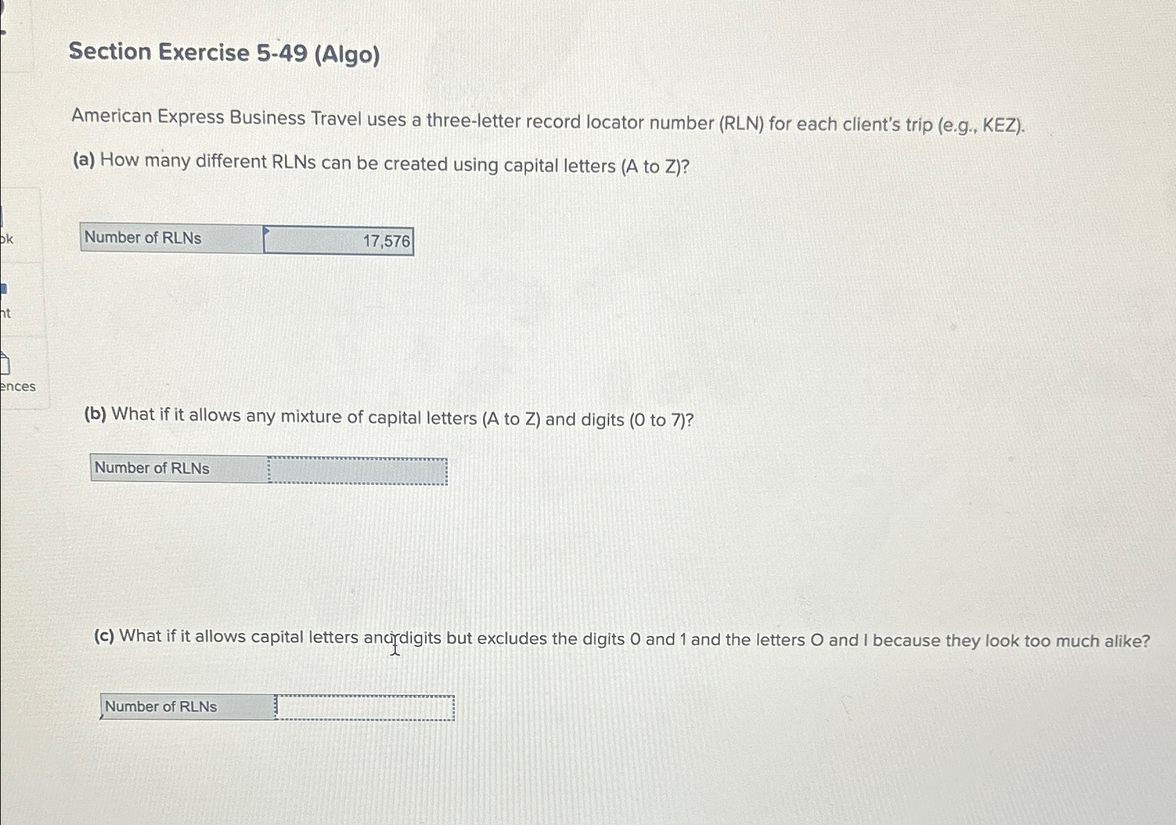 Solved Section Exercise 5-49 (Algo)American Express Business | Chegg.com