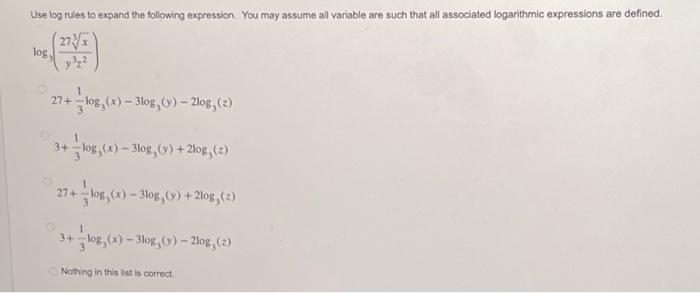 Solved Use log rules to expand the following expression. You | Chegg.com