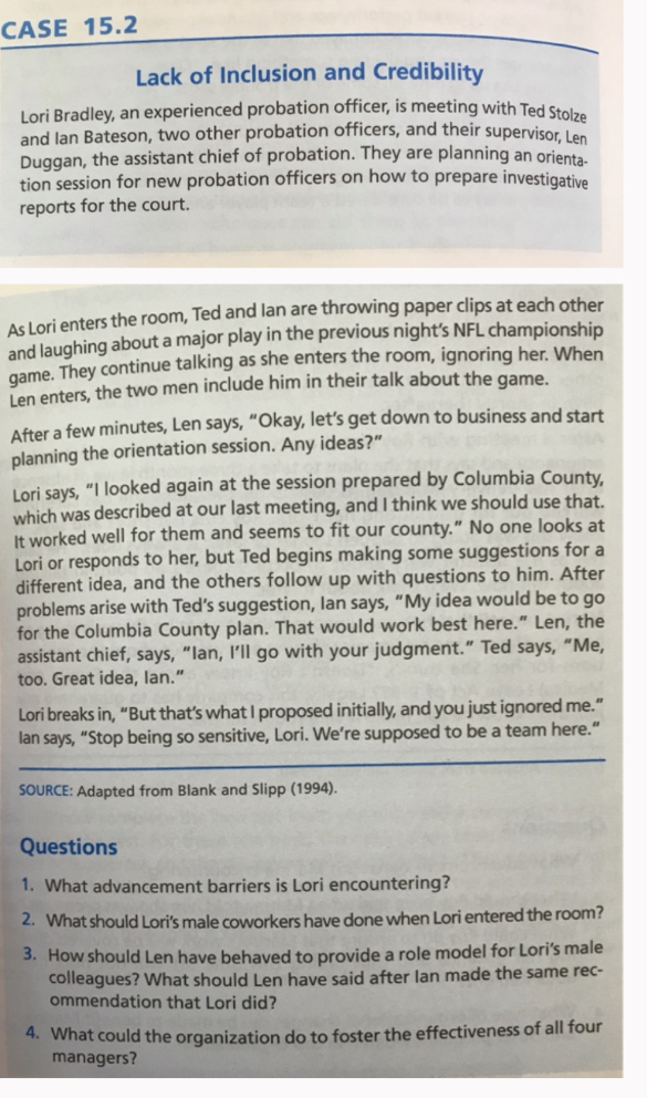 Solved CASE 15.2Lack of Inclusion and CredibilityLori | Chegg.com