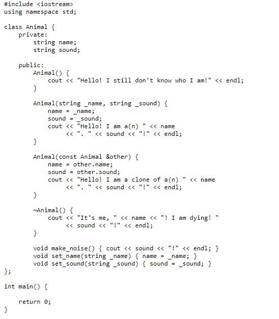 Solved Ex3) Animal Farm You are given in animal.cpp the | Chegg.com