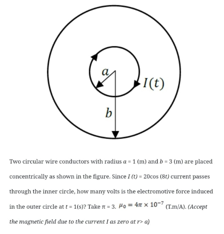 Solved Two circular wire conductors with radius a-1 (m) and | Chegg.com