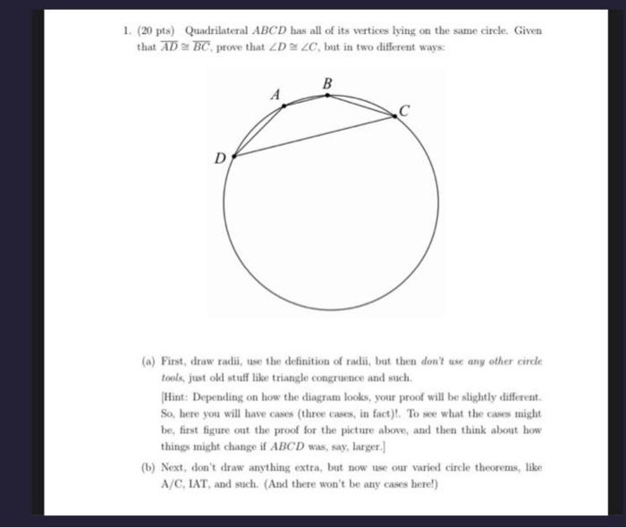 Solved b. Using inscribed angle theorem , arc/chord theorem | Chegg.com