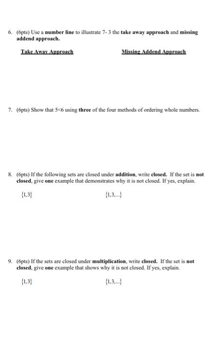 Solved 6 pts) Use a number line to illustrate 7-3 the take | Chegg.com