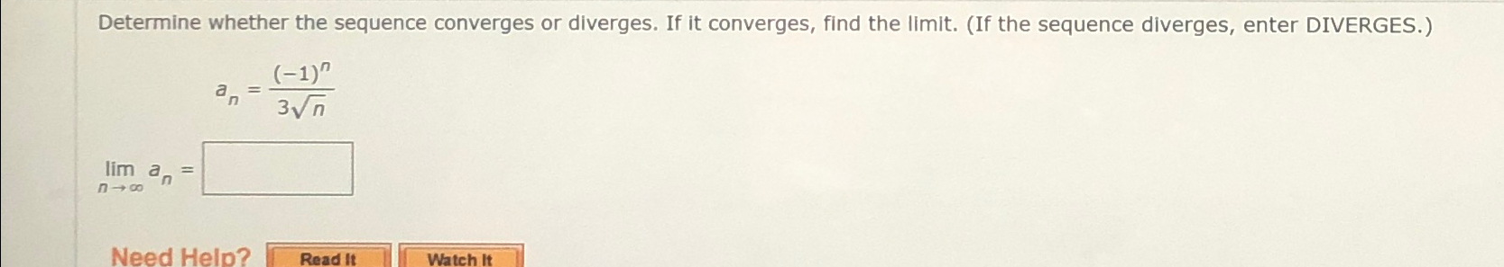 Solved Determine whether the sequence converges or diverges. | Chegg.com