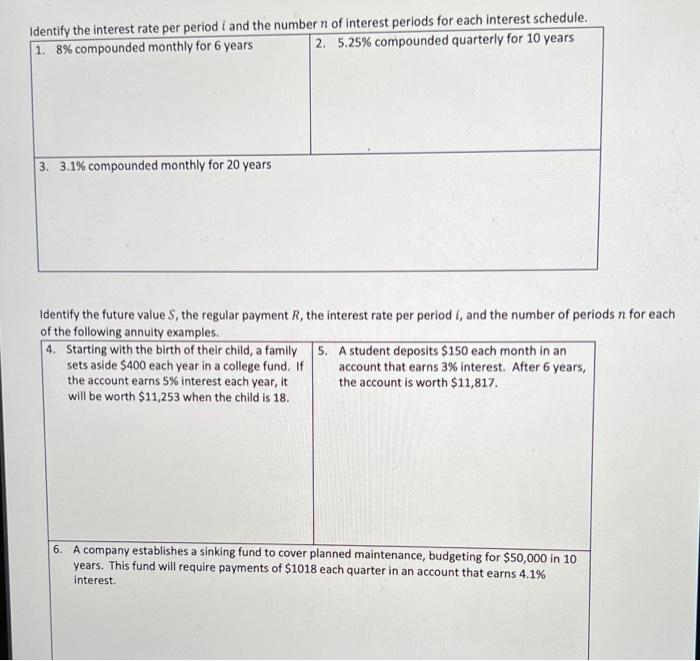 Solved Identify the interest rate per period i and the | Chegg.com