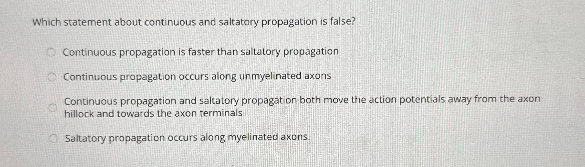 Solved Which statement about continuous and saltatory | Chegg.com