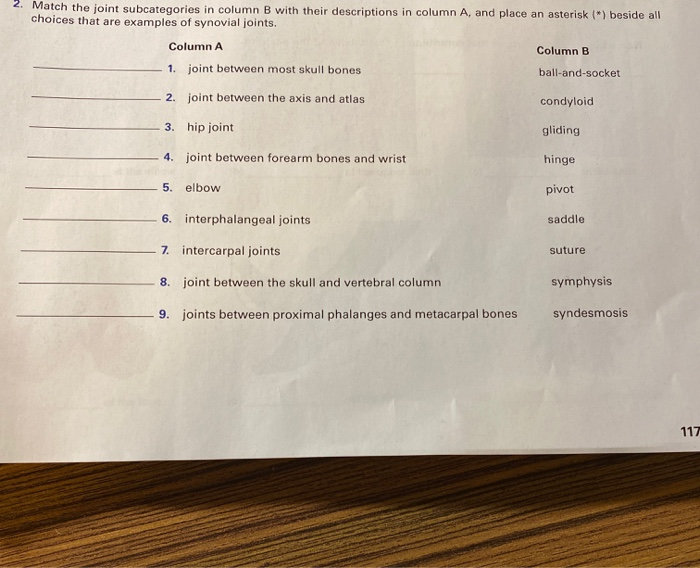 Solved 2. Match the joint subcategories in column B with | Chegg.com