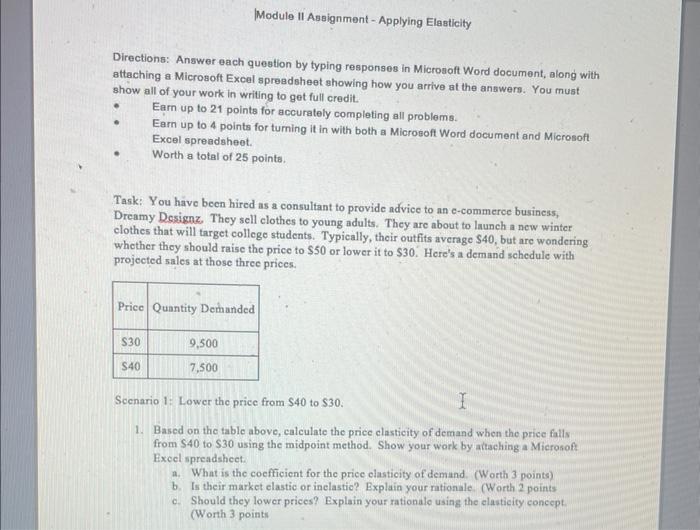 Solved |Module II Assignment - Applying Elasticity | Chegg.com