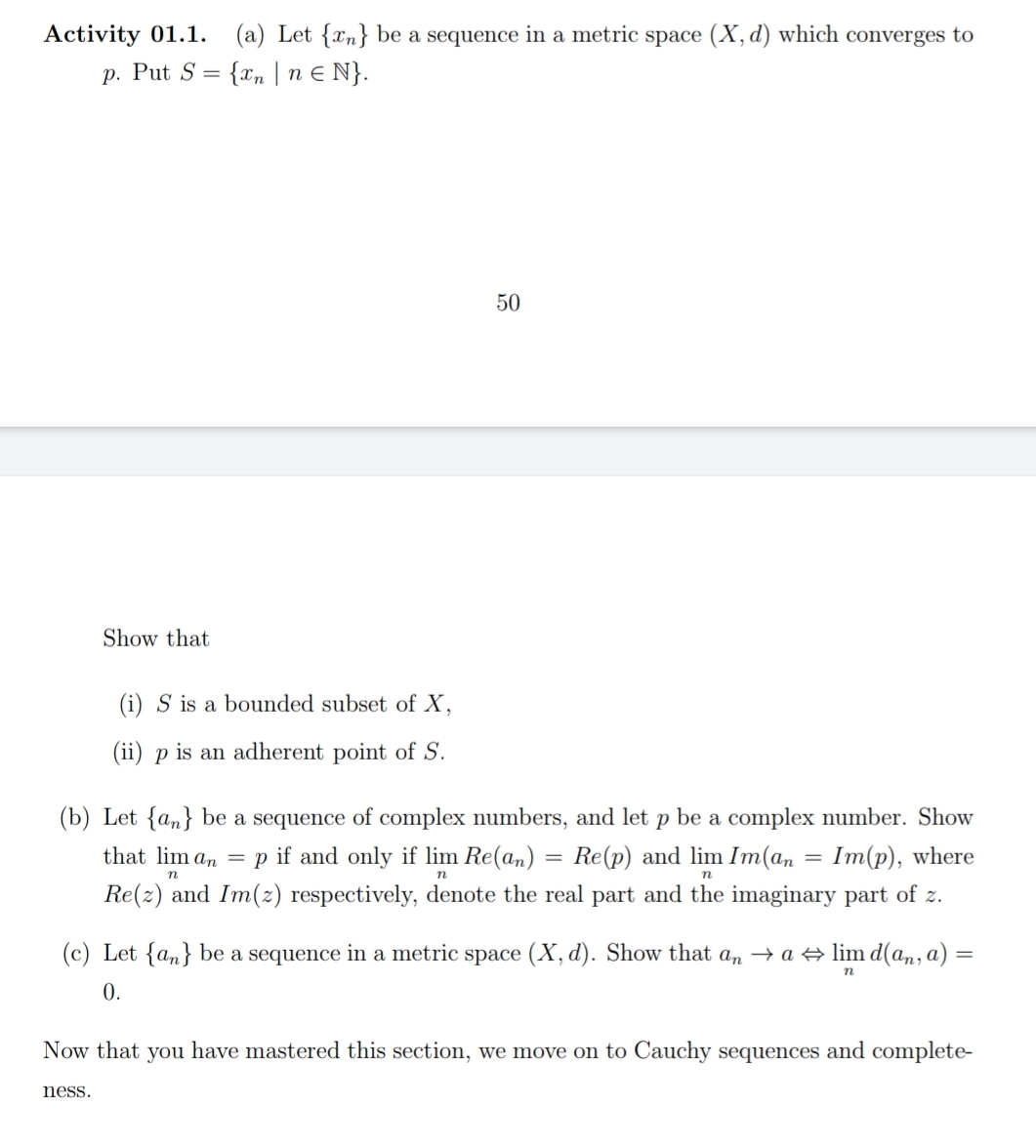 Solved Activity 01.1. (a) ﻿Let {xn} ﻿be a sequence in a | Chegg.com