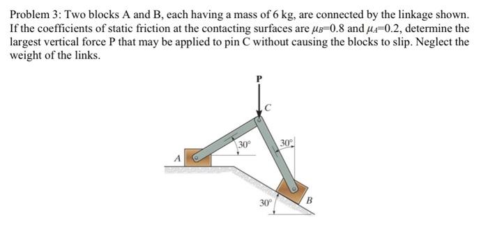 [Solved]: Problem 3: Two blocks A and B, each having a mass