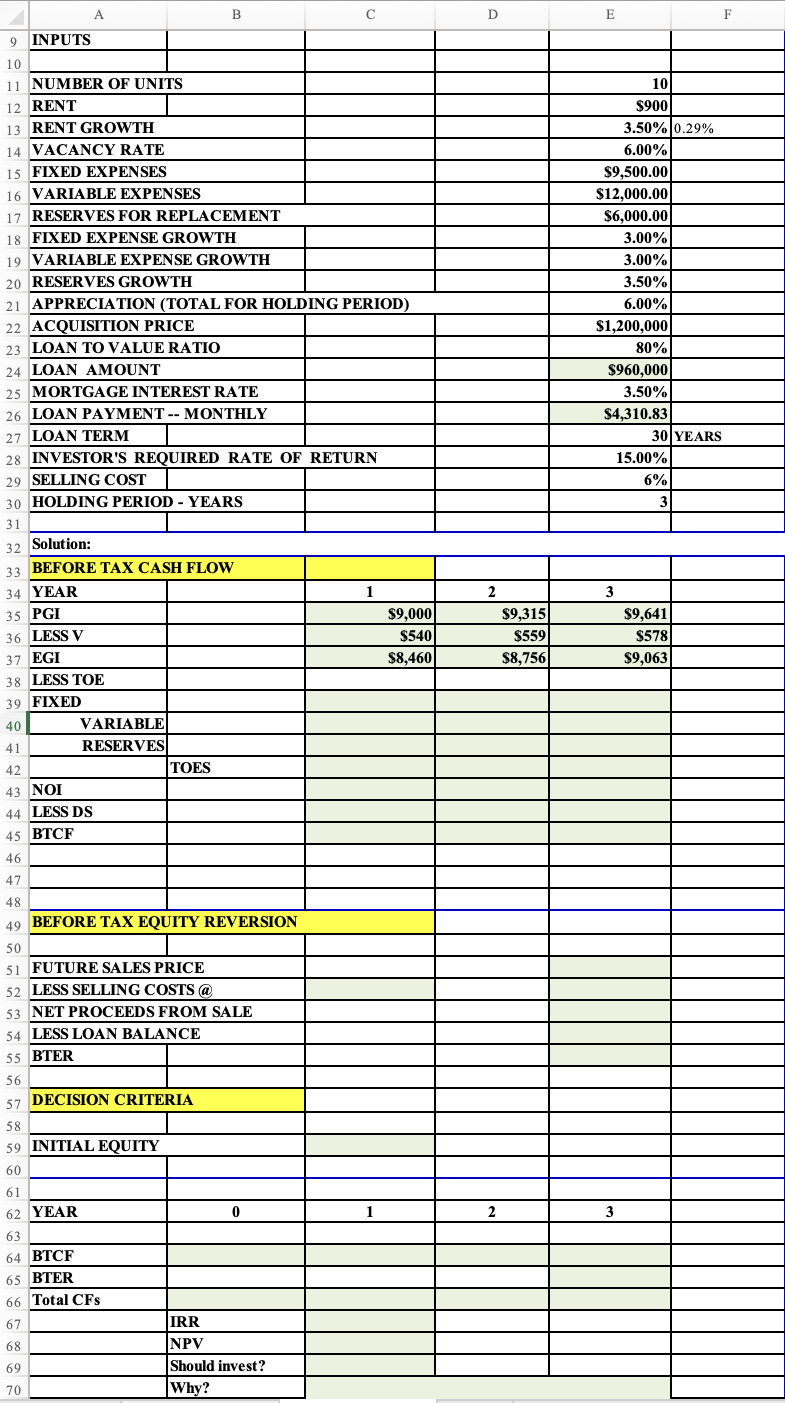 Solved Please solve using EXCEL -- ﻿including what cells to | Chegg.com