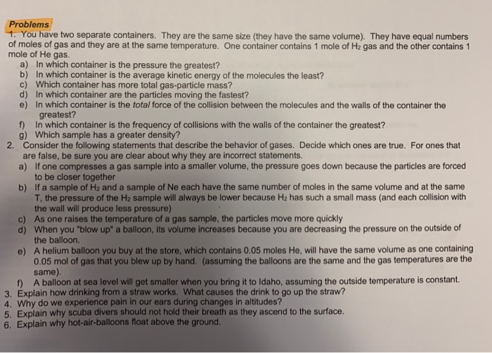 Solved Problems 1. You have two separate containers. They | Chegg.com
