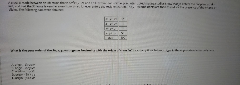 Solved A cross is made between an Hfr strain that is | Chegg.com