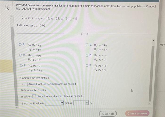 Solved Provided below are summary statistics for independent | Chegg.com