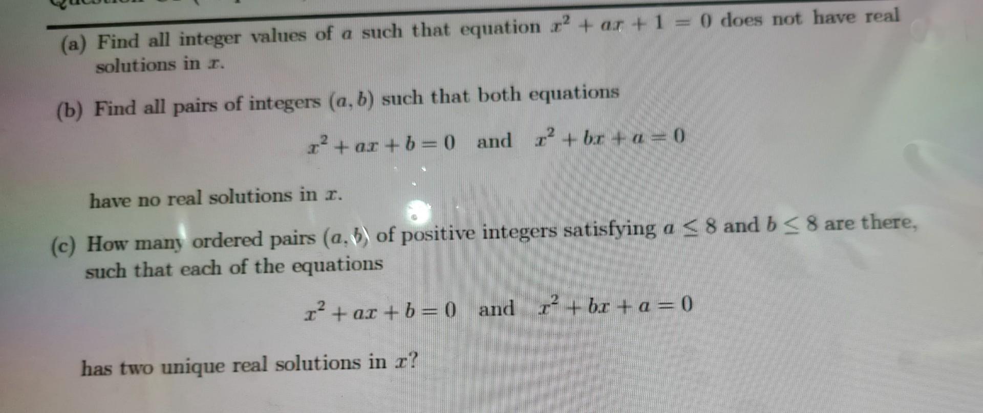 Solved (a) Find all integer values of a such that equation | Chegg.com
