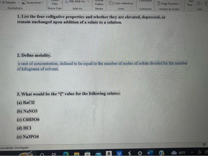Solved 1. List the four colligative properties and whether | Chegg.com